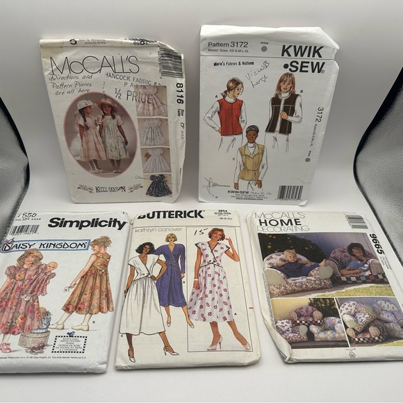 Other | Vintage Sewing Pattern Sets Lot Of 5 Different Sizes Brands ...